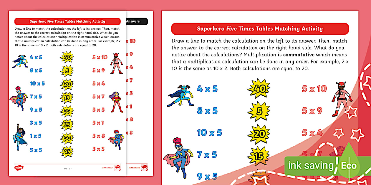 Five Times Table Superhero Matching Activity (teacher made)