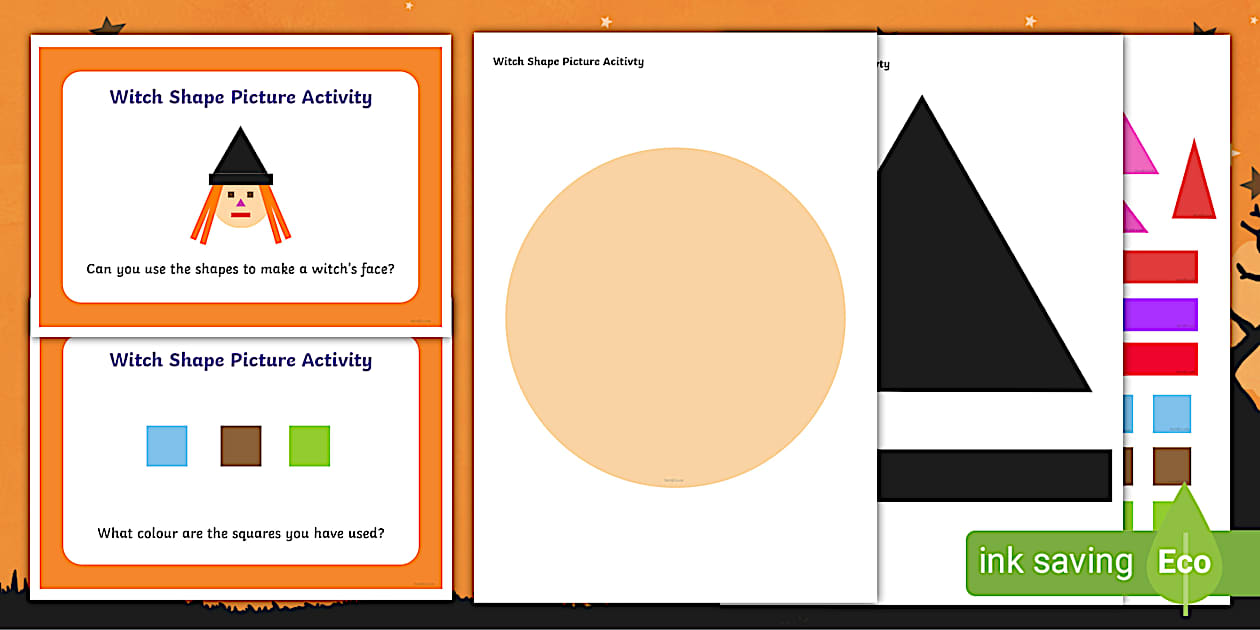 Black and White Witch Shape Picture Busy Bag Prompt Card and Resource Pack