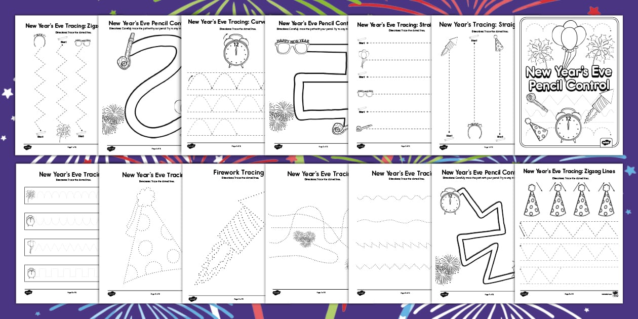 New Year’s Eve Pencil Control Activity Booklet - Twinkl