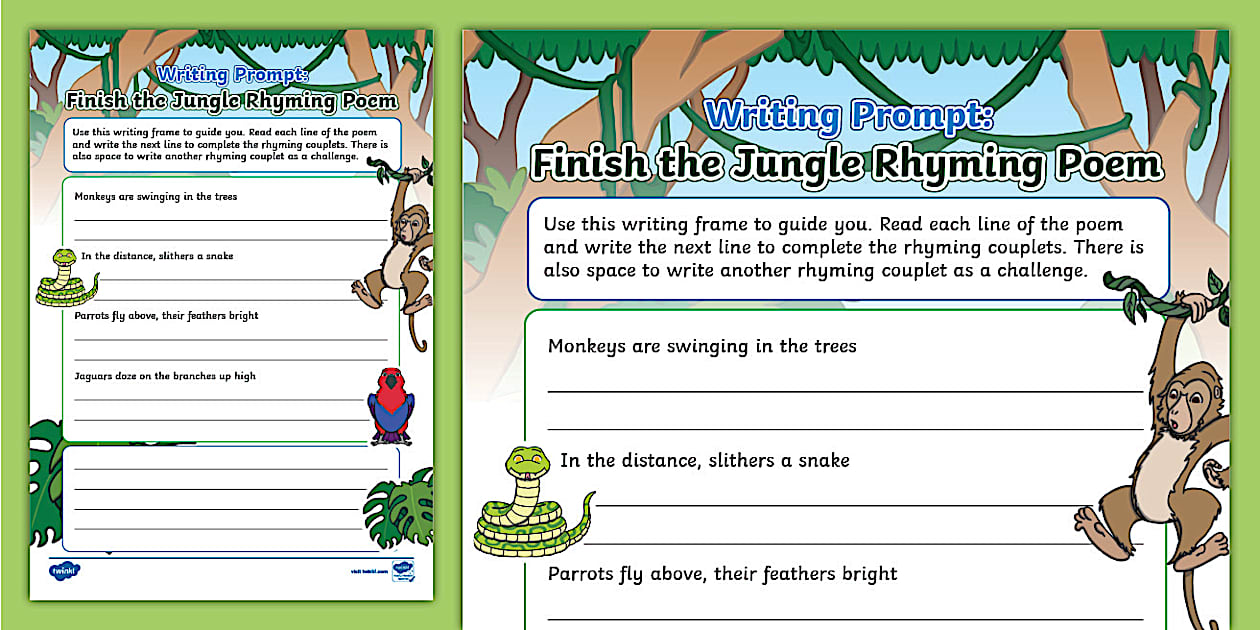 Writing Prompt: Finish the Jungle Rhyming Poem - Twinkl