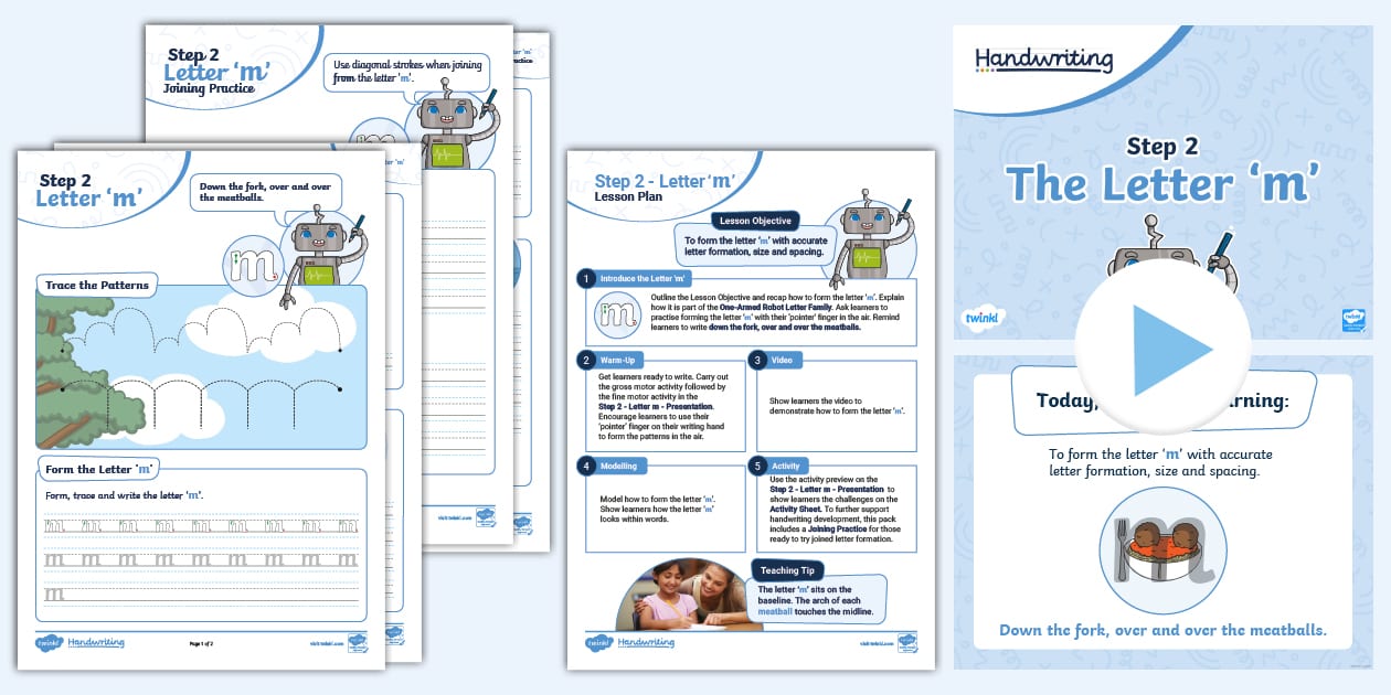 Twinkl Handwriting Scheme: Step 2 Robot Letter 'm' Pack