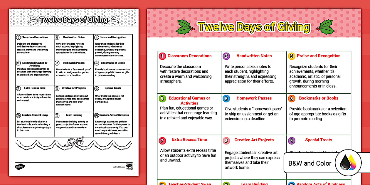 Twelve Days of Giving for Teachers (teacher made) - Twinkl