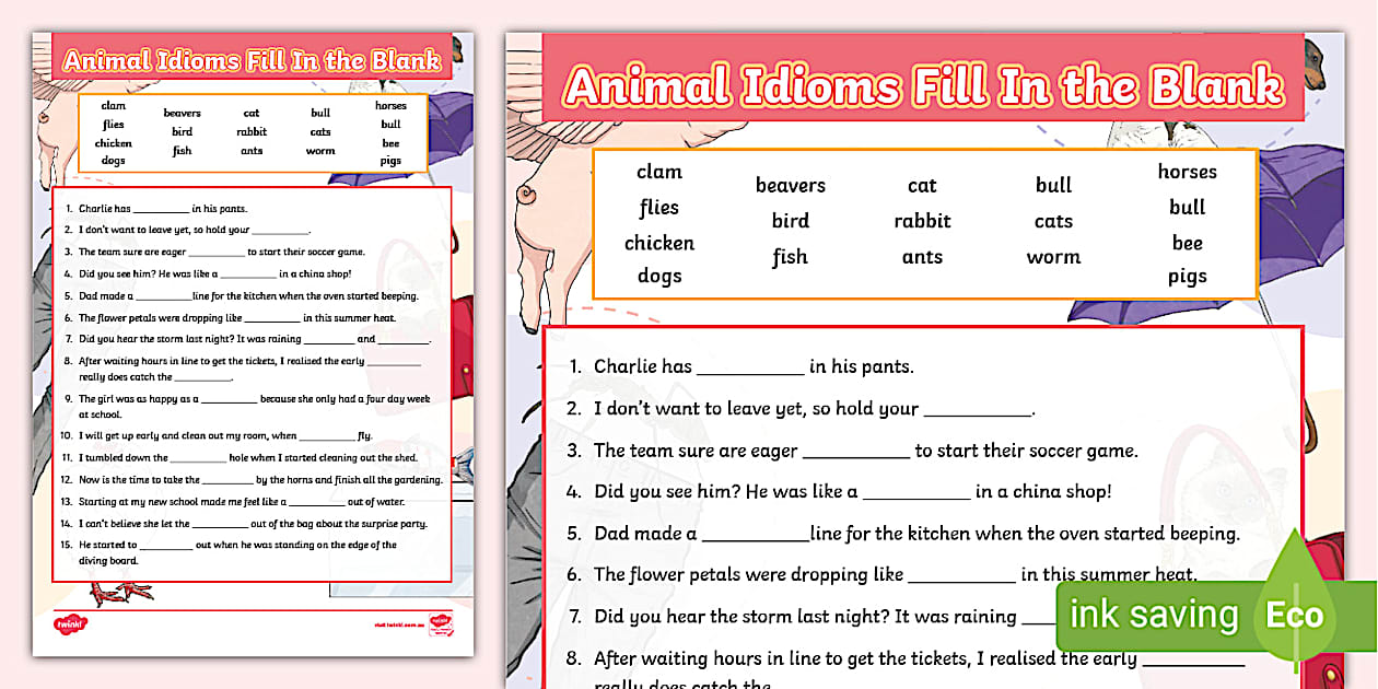 Animal Idioms Fill In the Blank - Twinkl