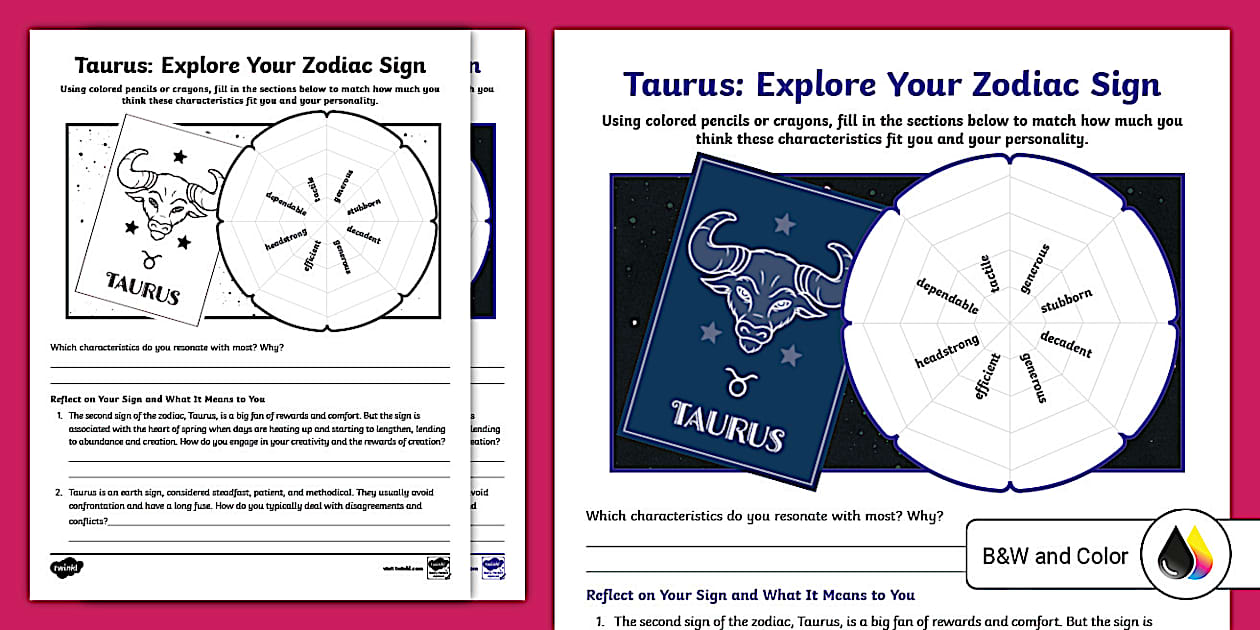 Taurus: Explore Your Zodiac Sign Worksheet for 3rd-5th Grade
