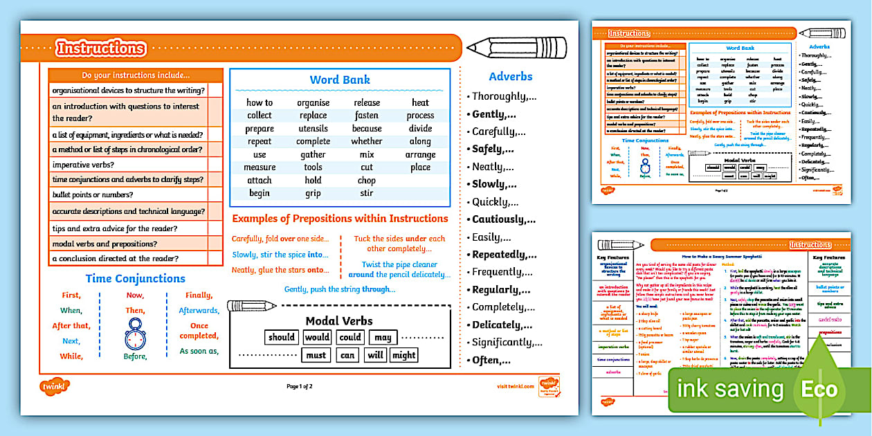 UKS2 Writing: Instructions Knowledge Organiser - Twinkl