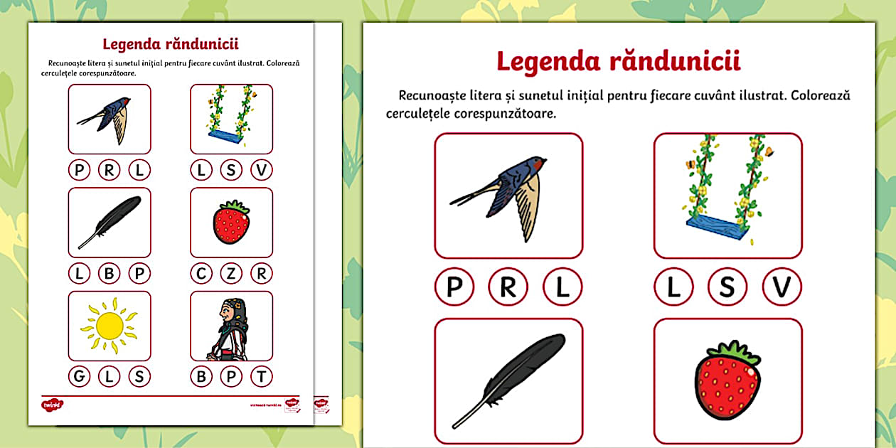 Legenda rândunicii: Recunoaște sunetul inițial – Fișă