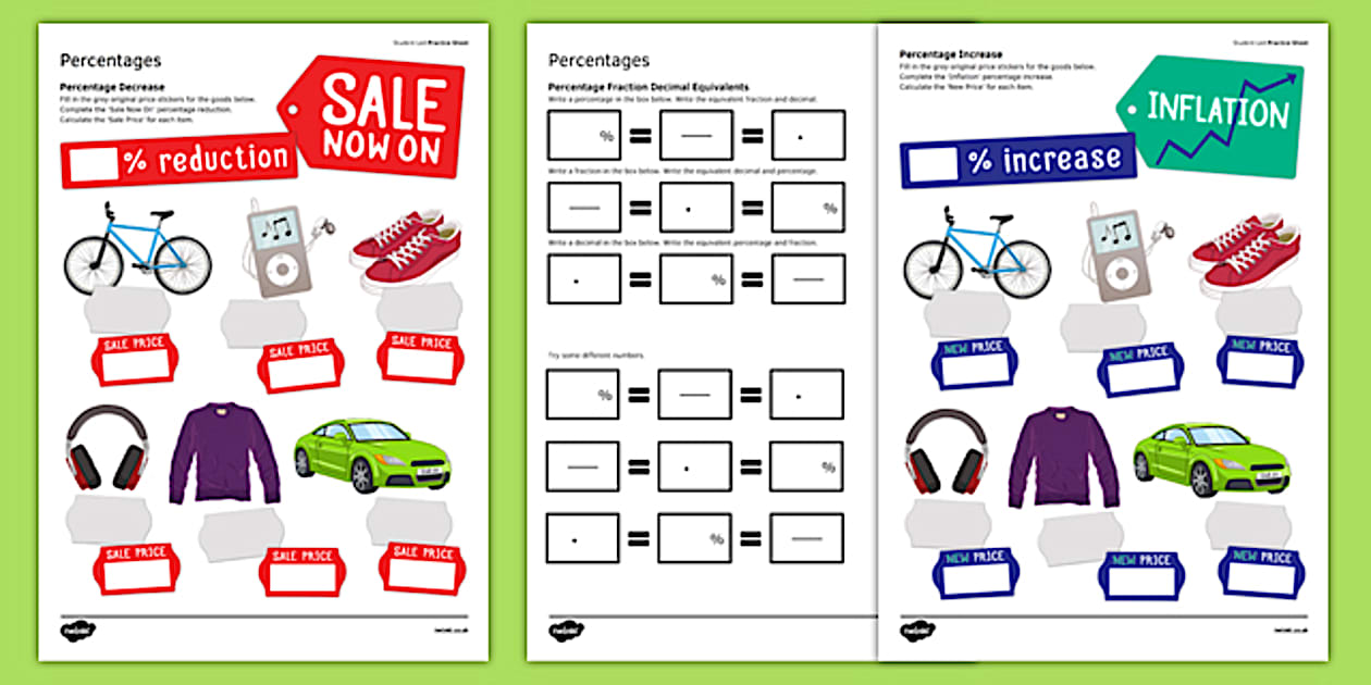 Percentages Practice Sheets - Student-Led | KS3/KS4 Maths