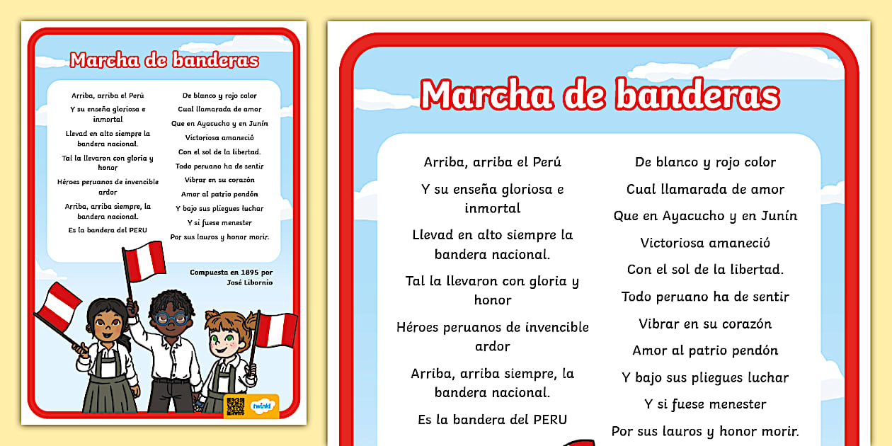 Póster: Marcha de Banderas (Letra) en PDF | Twinkl Perú