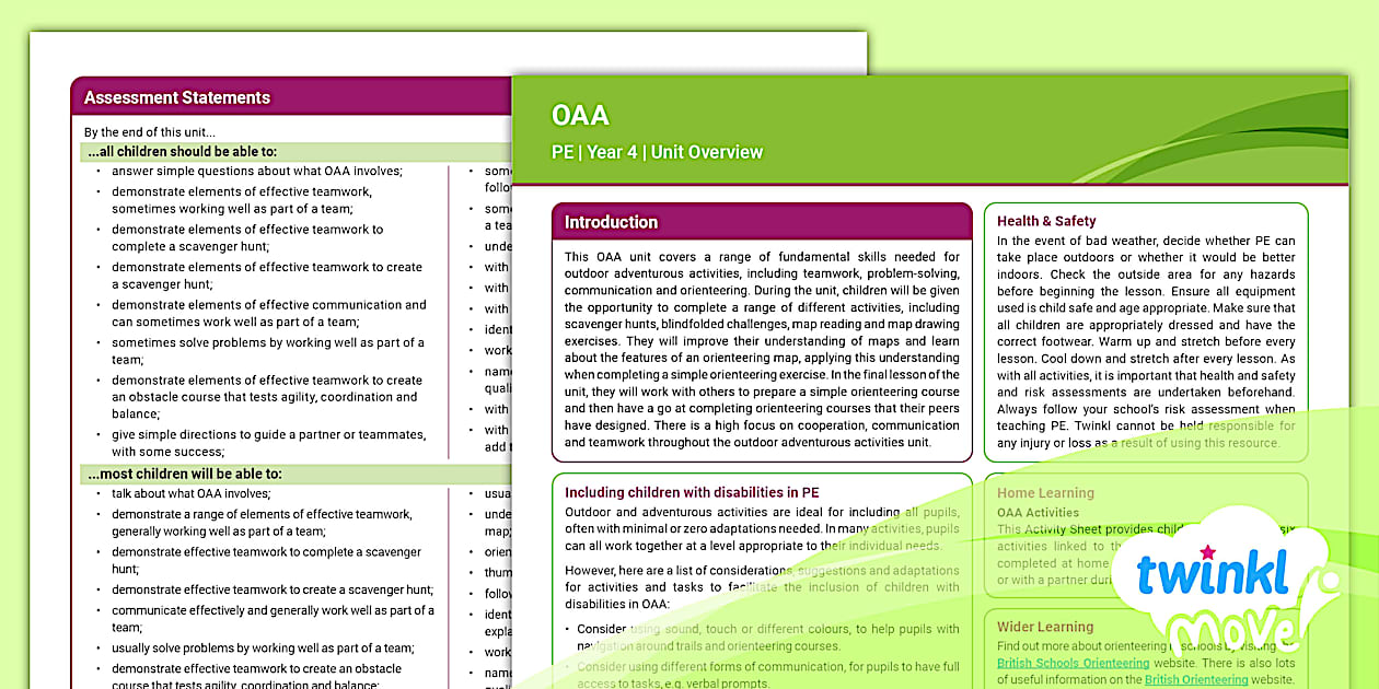 FREE! - OAA Unit Overview - Year 4 PE Lesson (teacher made)