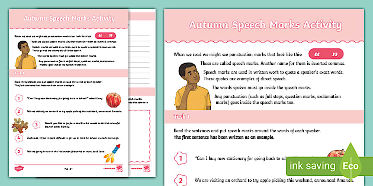 Speech Marks Activity Sheets Autumn (teacher made) - Twinkl