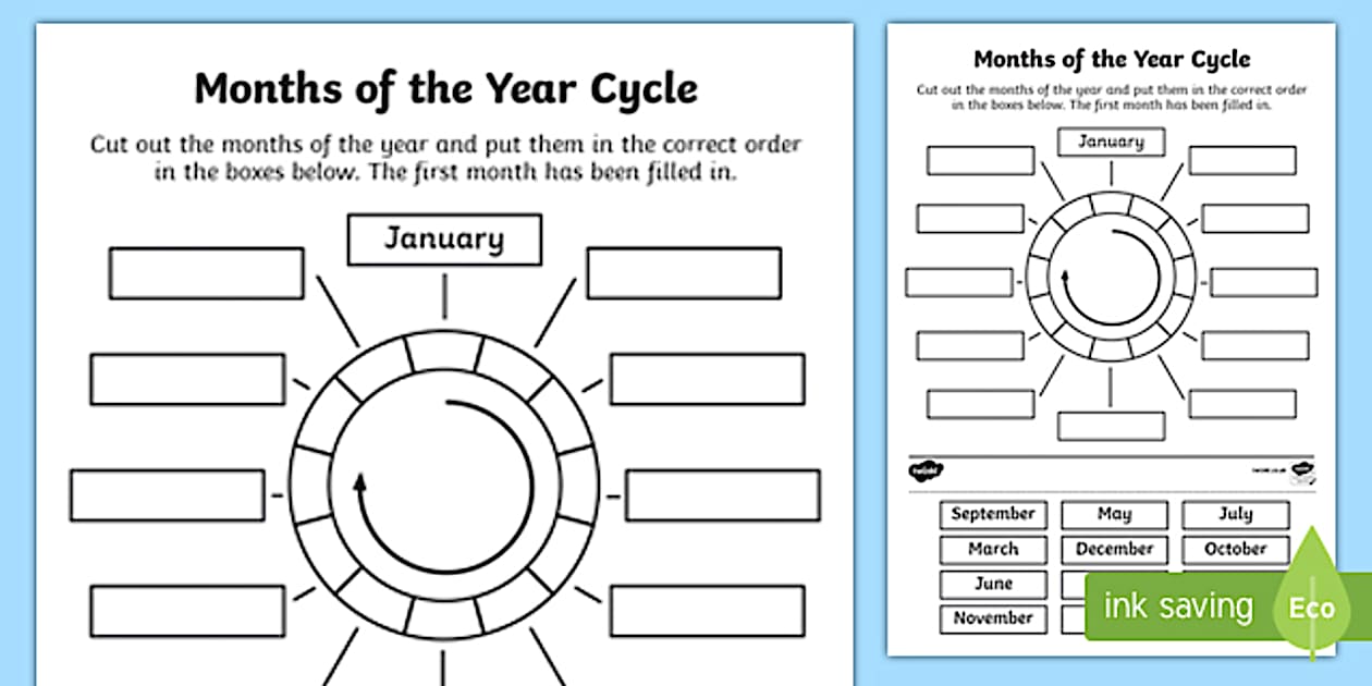 Months of the Year Circle Cut and Stick Worksheet / Worksheet
