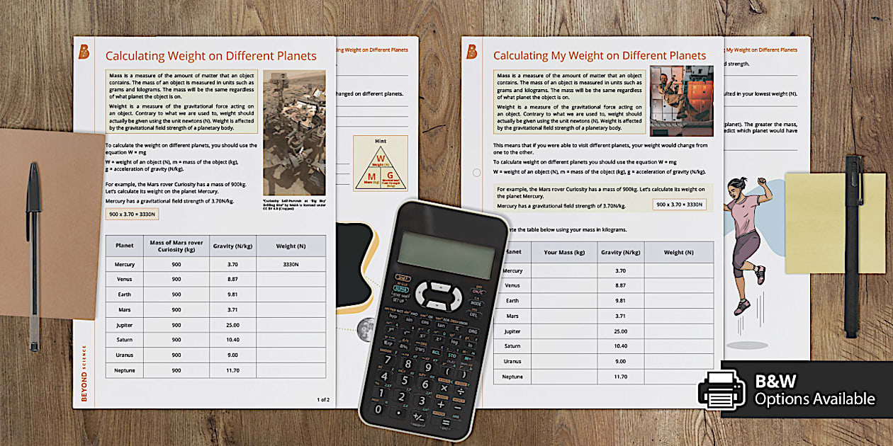 Calculating Weight on Different Planets (teacher made)