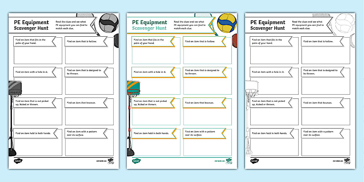 PE Equipment Scavenger Hunt Worksheet (Teacher-Made)