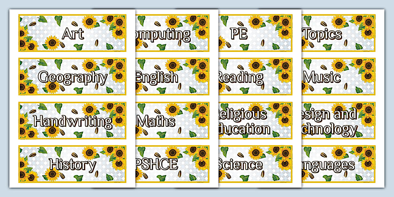 Sunflower-Themed Subject labels (teacher made) - Twinkl