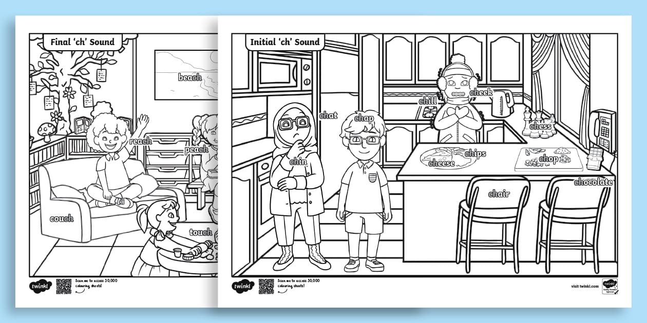 Initial and Final ‘ch’ Sound Colouring Production Sheets