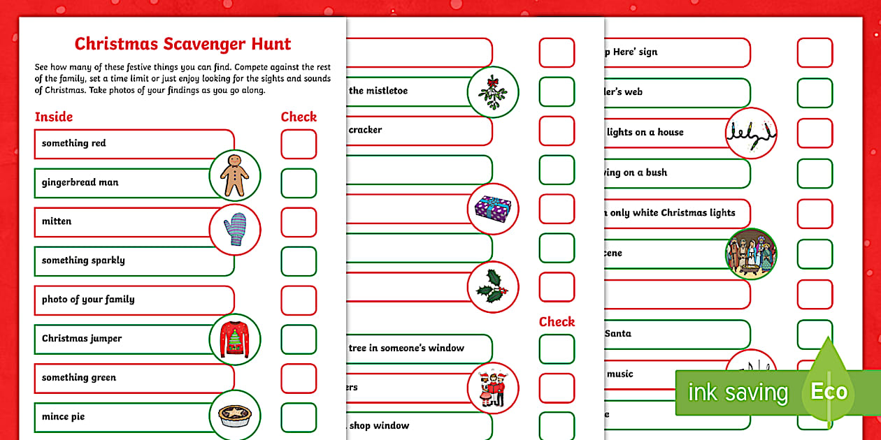 Editable Christmas Scavenger Hunt Worksheet - Twinkl