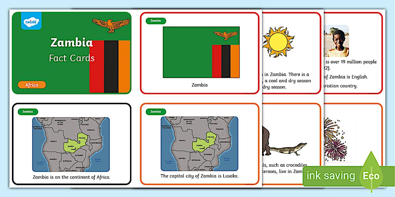 KS1 Zambia Fact Cards (Teacher-Made) - Twinkl