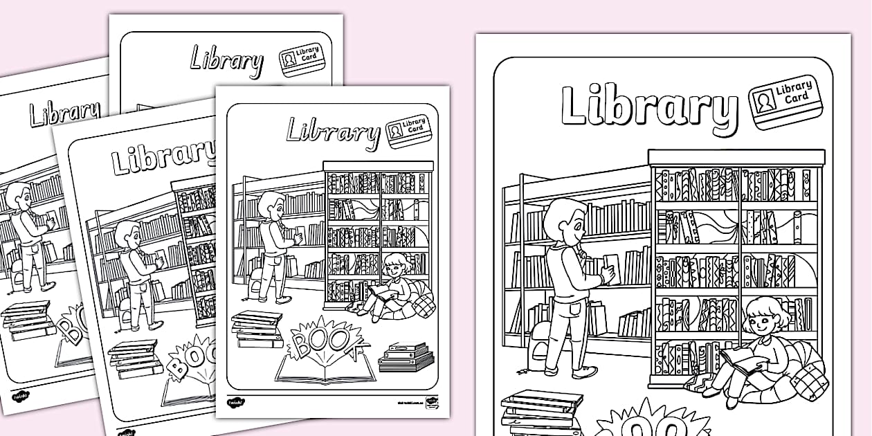 Library Colouring Book Cover (teacher made) - Twinkl
