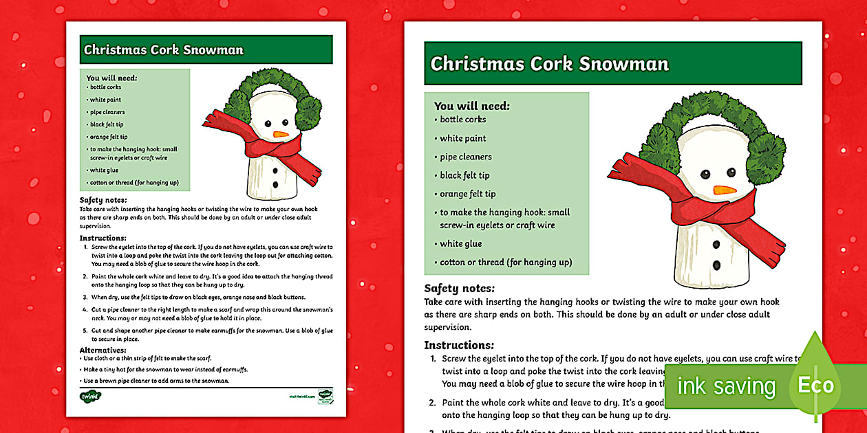 KS2 Make a Christmas Cork Snowman Craft Instructions