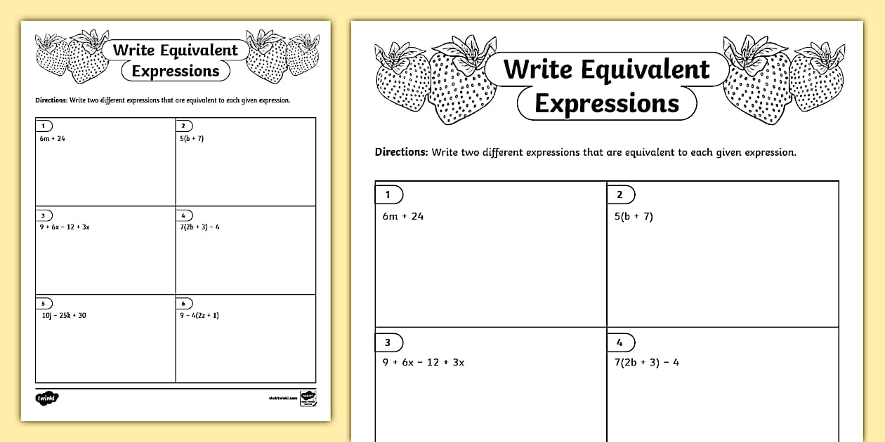 Seventh Grade Write Equivalent Expressions Practice - Twinkl