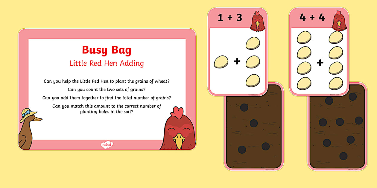 Little Red Hen Adding Busy Bag Prompt Card and Resource Pack