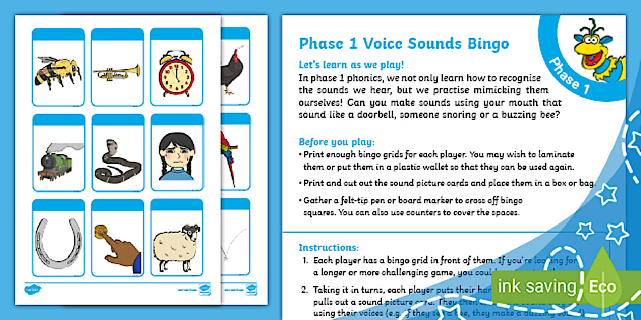 Felix's Phase 1 Voice Sounds Bingo Phonics Game - Twinkl