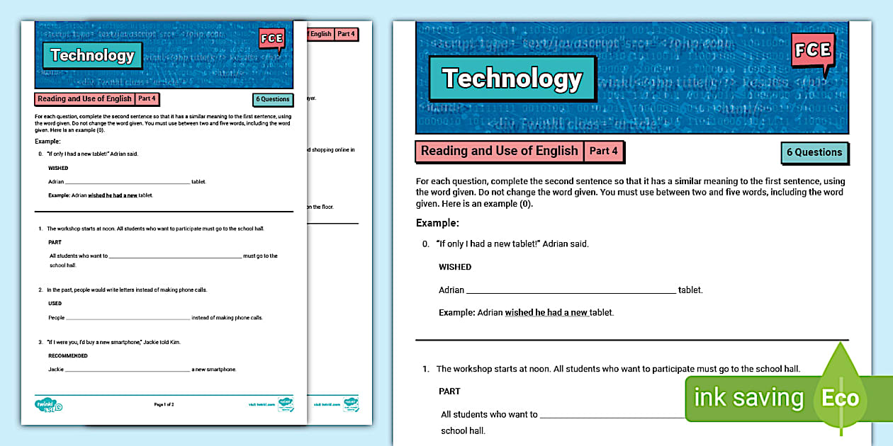 ESL B2 FCE Reading and Use of English Part 4 Practice (Tech)
