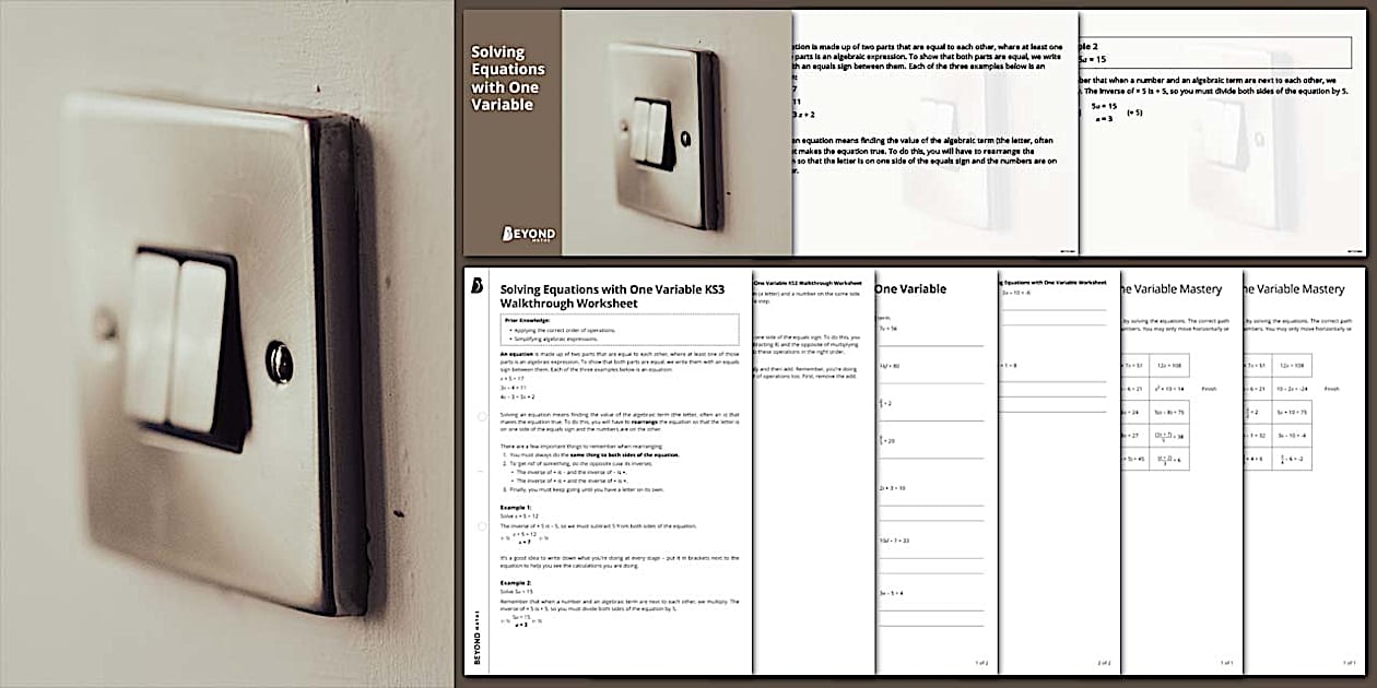 👉 Solving Equations with 1 Variable KS3 Resource Pack