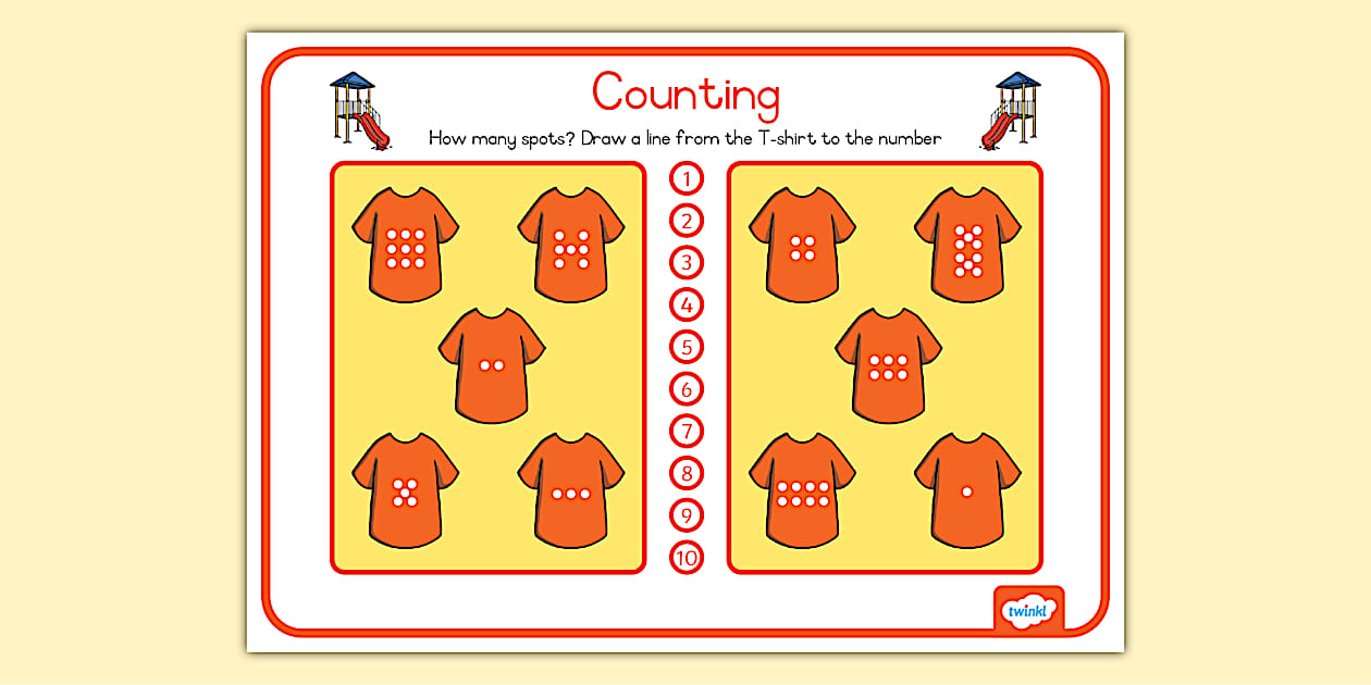 Grade R Maths Counting - Worksheet - T- shirts - Twinkl