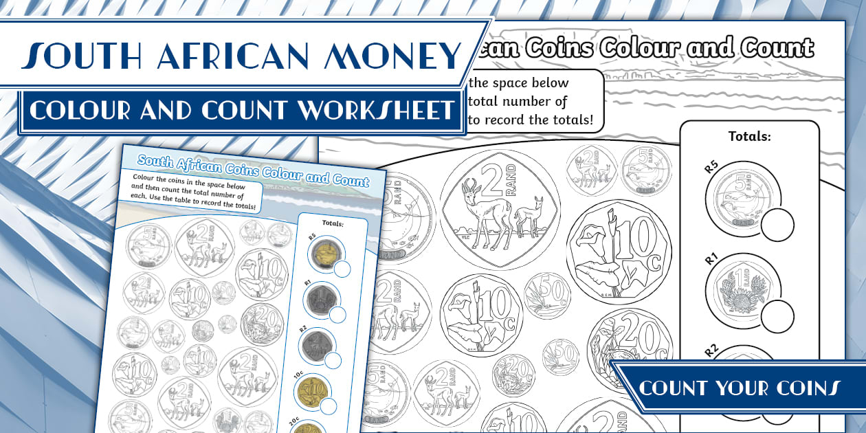 South African Money (Coins) - Colour and Count Worksheet (CAPS Aligned)