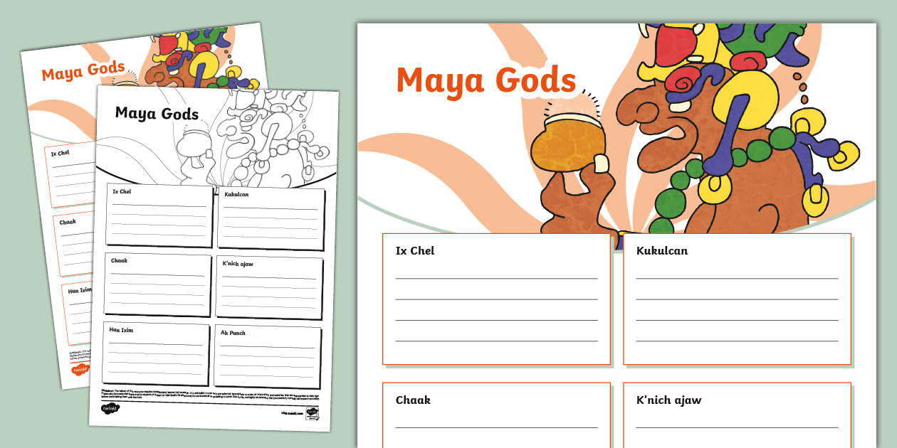 Maya Gods Fact File Template - Twinkl History (teacher made)
