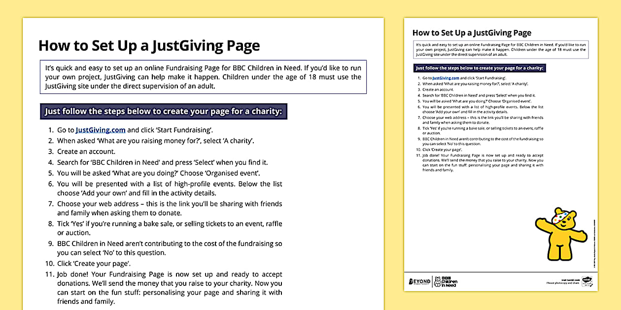 FREE! - How to Set up a JustGiving Page Instructions