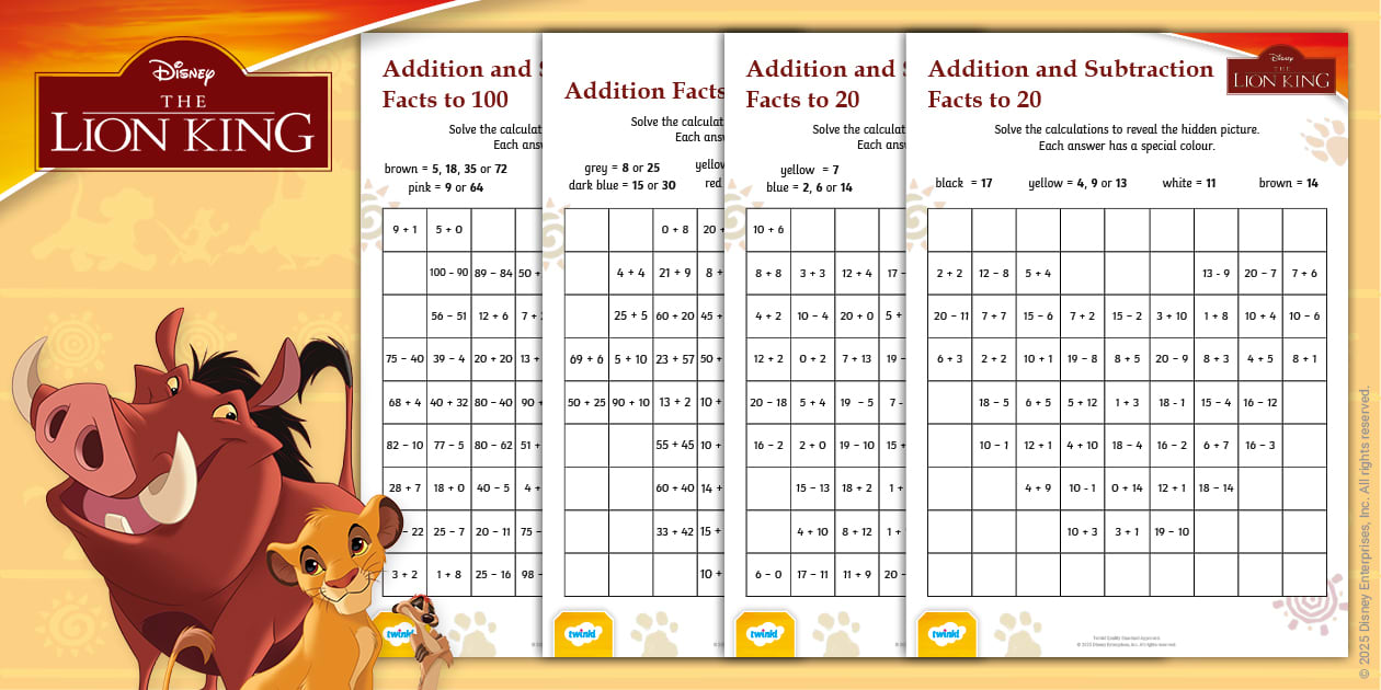 👉 The Lion King: Maths Mosaics Worksheets Pack