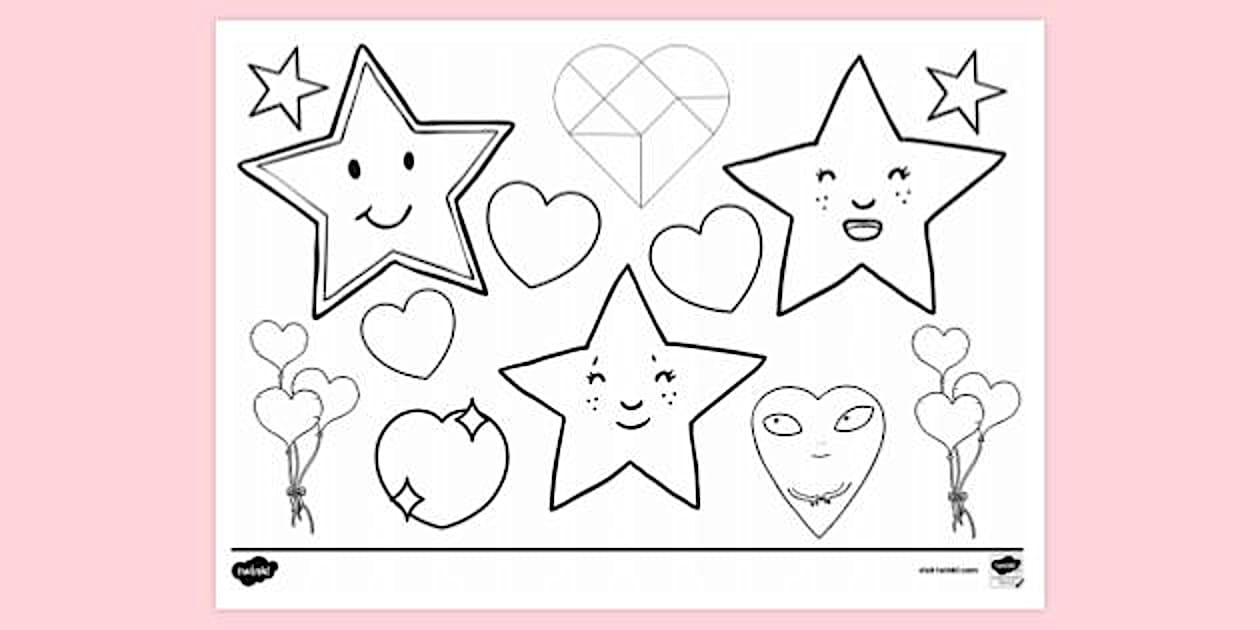 Stars and Hearts Colouring Page | Colouring Sheets - Twinkl