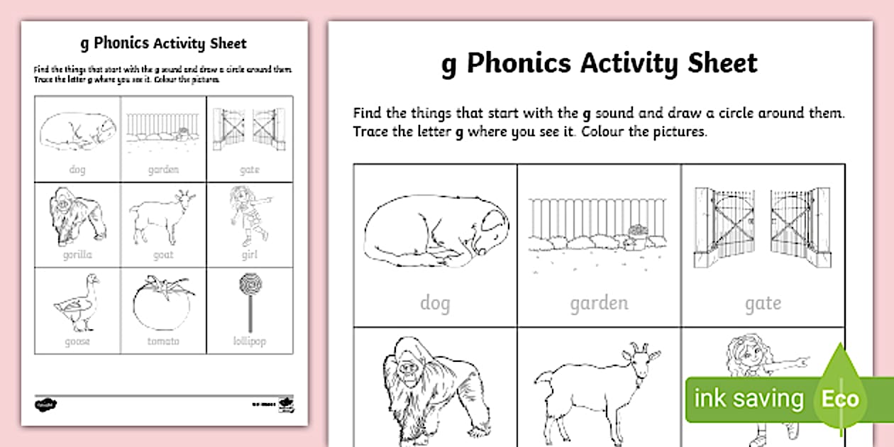 Editable g Phonics Worksheet (teacher made) - Twinkl