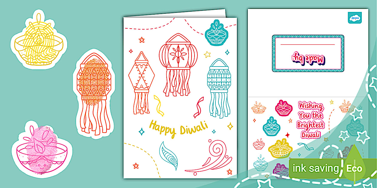 Diwali Fingerprint Doodle Card Templates (teacher made)