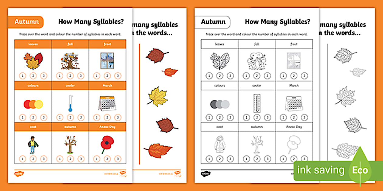 How Many Syllables? Autumn Worksheets (teacher made)
