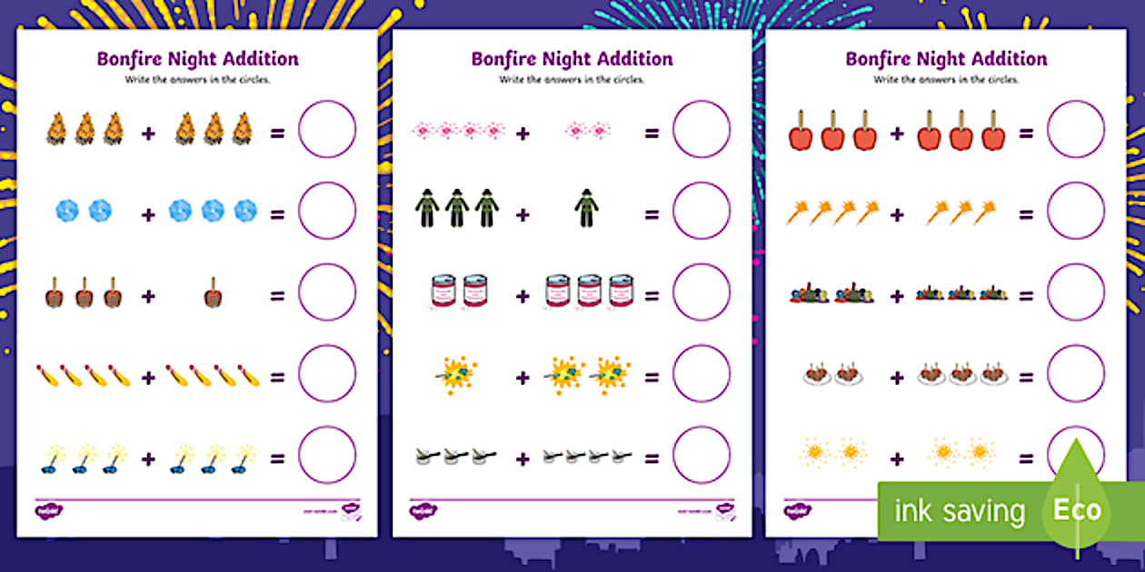 Bonfire Night Fireworks Addition Sheet (teacher made)
