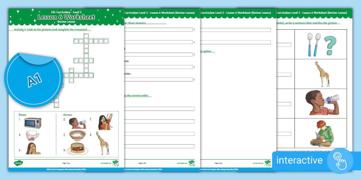 ESL Curriculum Level 2, Lesson 6 Interactive PDF Worksheet
