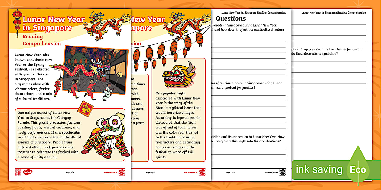*Lunar New Year in Singapore Reading Comprehension* - Twinkl