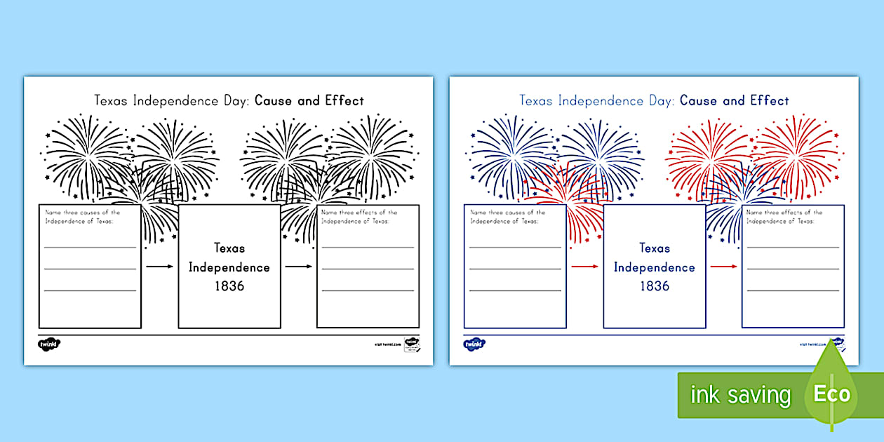 Texas Independence Day Cause and Effect Worksheet - Twinkl