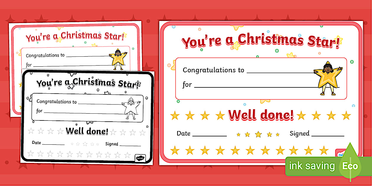 Christmas Star Certificate (teacher made) - Twinkl