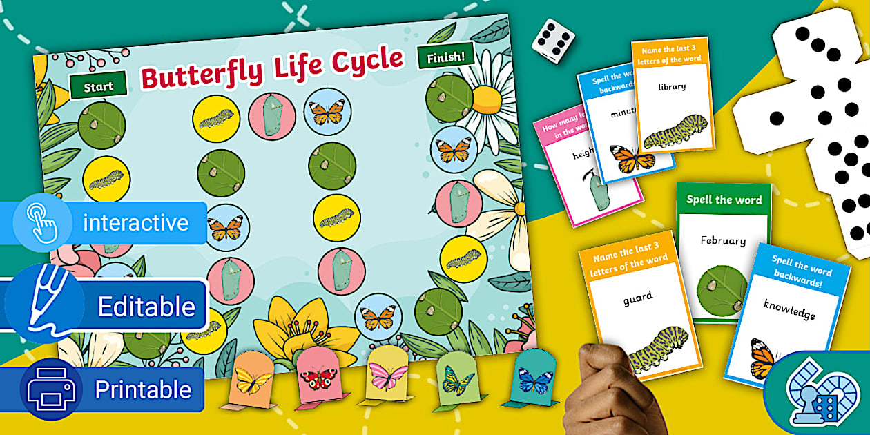 Editable Butterfly Life Cycle Board Game - KS2 Division Word Problems