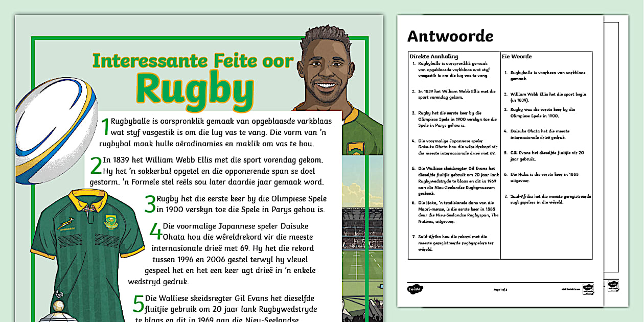 Opsomming - Interessante Feite oor Rugby - Twinkl