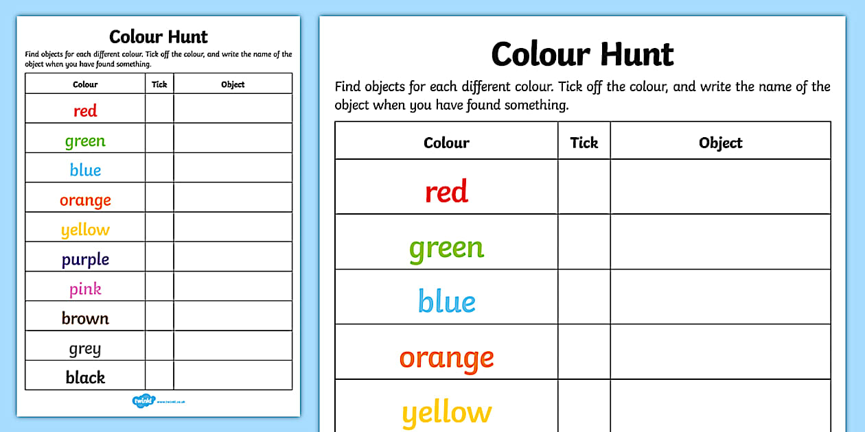Colour Hunt Checklist (teacher made) - Twinkl