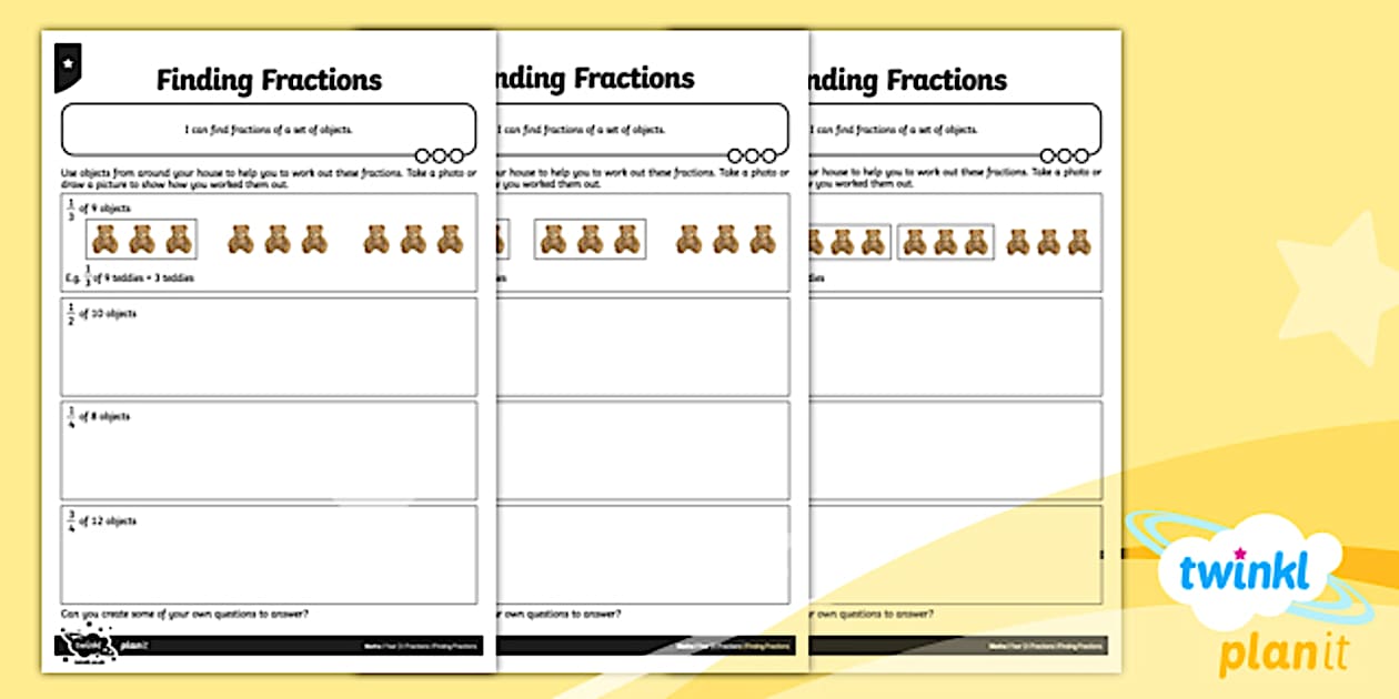 PlanIt Maths Y3 Fractions Finding Fractions Home Learning