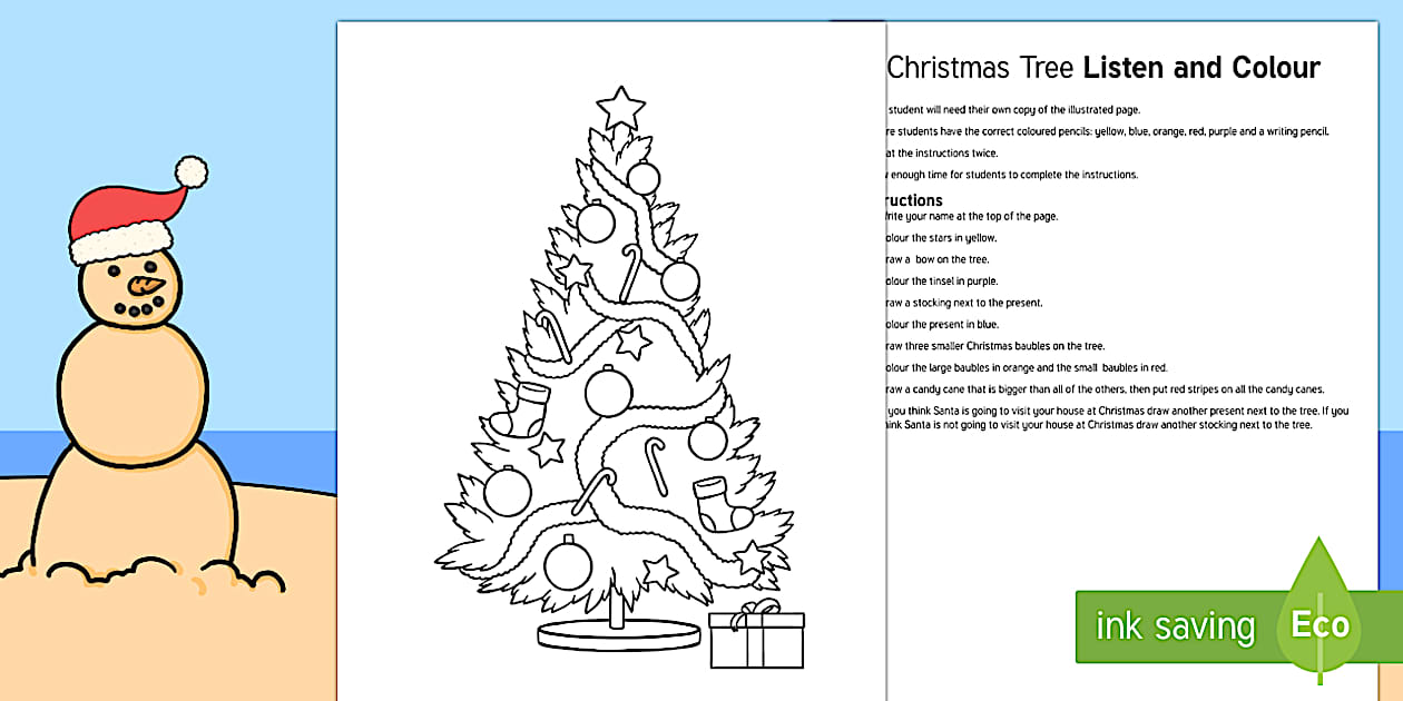Christmas Tree - Listen and Colour Worksheet (teacher made)