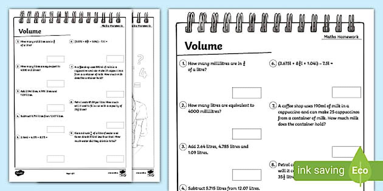Maths Homework - Measures 3 (teacher made) - Twinkl