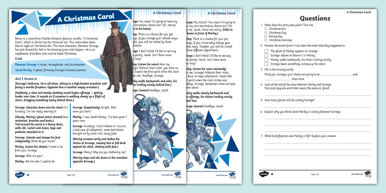 UKS2 A Christmas Carol Playscript Reading Comprehension