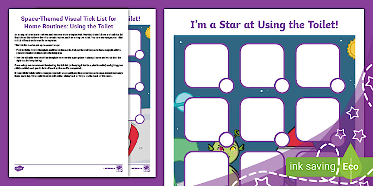 Space-Themed Visual Tick List for Home Routines: Using the Toilet